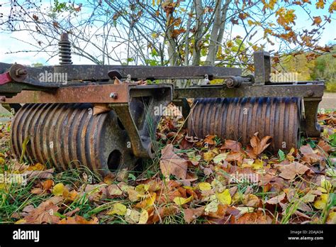 Old Rusty Agricultural Device In The Shape Of A Field Roller Stock