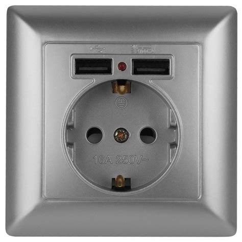 Розетка с USB Intro Solo 4-410-03 с заземлением со шторкой скрытой ...