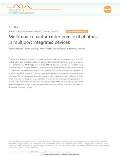 Pdf Multimode Quantum Interference Of Photons In Multiport Integrated Devices