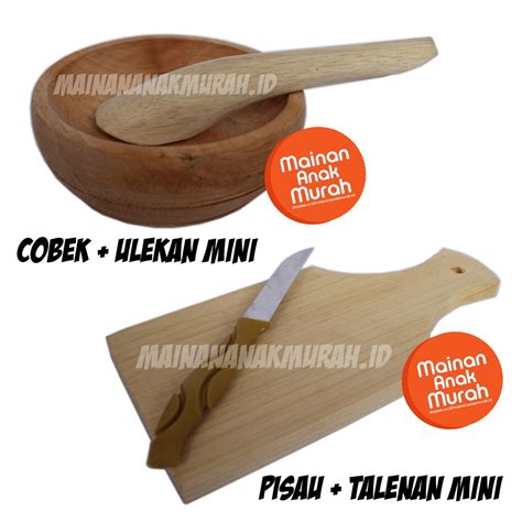 Jual Cobek Ulekan Mini Pisau Talenan Kayu Mini Alat Memasak Logam