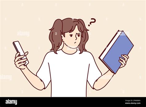 Teenage Girl Choose Between Book And Phone To Read Favorite Art Story