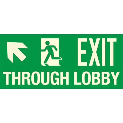 Photoluminescent Combined Signage Arrow Left Up Man Running EXIT THROUGH LOBBY Aluminum