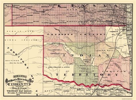 Old State Map Oklahoma Indian Territory Cram 1875 Indian