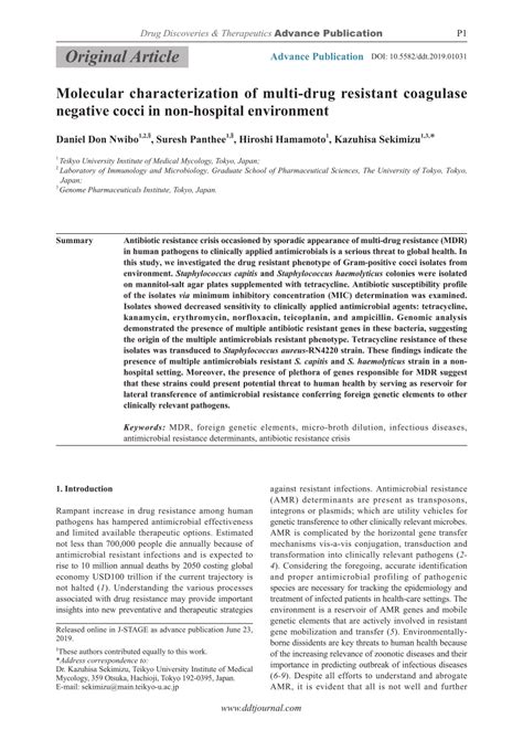 Pdf Molecular Characterization Of Multi Drug Resistant Coagulase