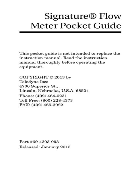 Signature Flow Meter Pocket Guide Pdf Usb Flash Drive Electrical