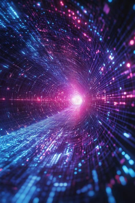 Vibrant Digital Tunnel With Glowing Particles And Light Trails Representing Data Flow And