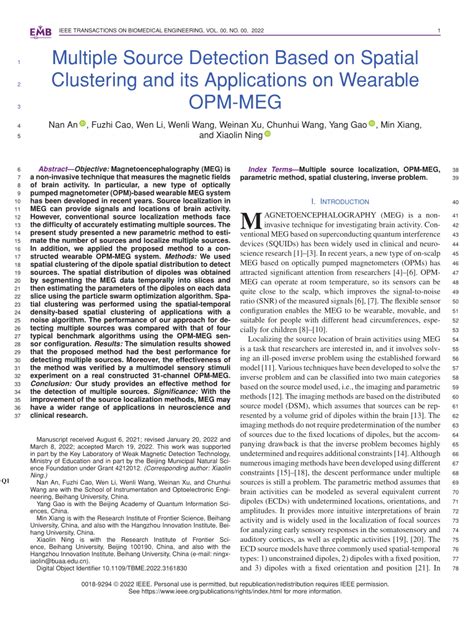 Pdf Multiple Source Detection Based On Spatial Clustering And Its Applications On Wearable Opm Meg