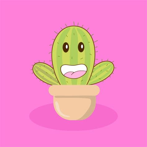 Dibujos Animados Lindo Cactus Vector Editable Colorido Dibujo
