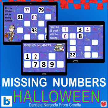 Halloween Math Mising Numbers Sequence 2 Digit Boom Cards TPT