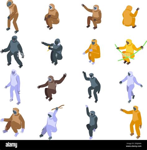 Gibbon Icons Set Isometric Set Of Gibbon Vector Icons For Web Design