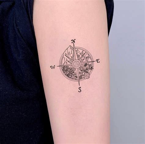Compass Tattoo Temporary Tattoo Compass With Flower Tattoo Etsy