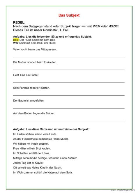 Das Subjekt Allgemein Deutsch Daf Arbeitsblätter Pdf And Doc