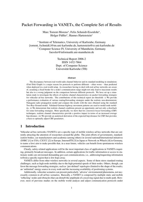 Pdf Packet Forwarding In Vanets The Complete Set Of Results