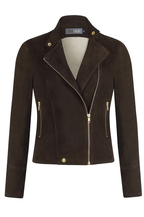 Cassie Suede Biker Jacket In Brown Pelle London