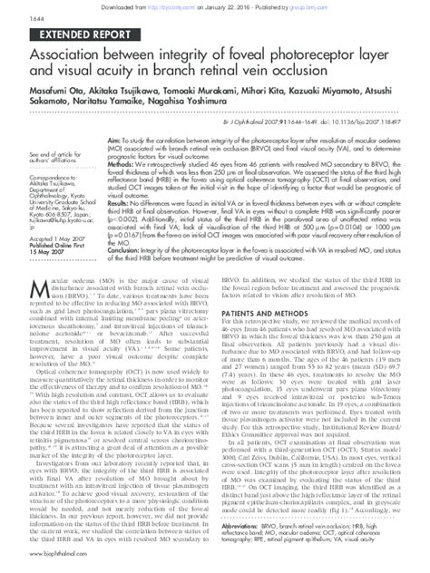 Pdf Association Between Integrity Of Foveal Photoreceptor Layer And