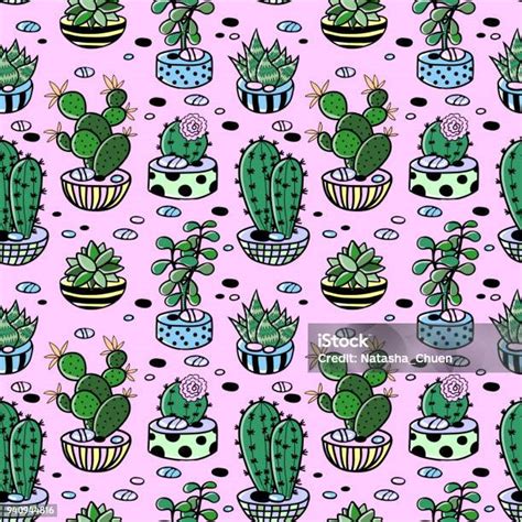 선인장 Succulent과 냄비 완벽 한 패턴의 만화 세트 0명에 대한 스톡 벡터 아트 및 기타 이미지 0명 가정 생활