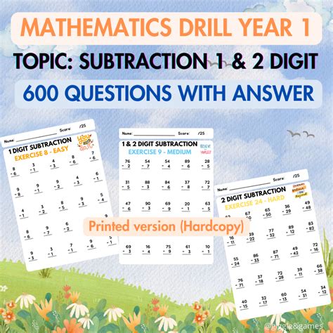 Hp2 Hardcopy Year 1 Primary Subtraction Tahun 1 Tolak Latih Tubi Latihan Matematik Mathematics