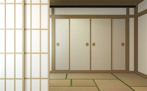 쇼지 슬라이딩 도어와 다다미 바닥 3d 렌더링 빈 일본 전통 스타일 룸 인테리어 프리미엄 사진