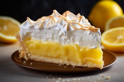 Closeup Of A Slice Of Lemon Meringue Pie With Fluffy Topping Pie