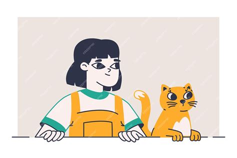 Peeping Linda Chica Con Gato Espiando A Un Niño Curioso Con Una Mascota