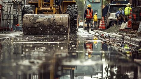 Efficient Compactor Roller Operation On A Rainy Day Premium Ai