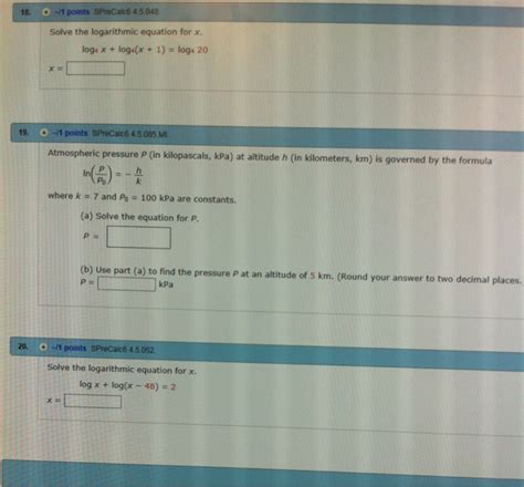 Solved 18 O 1 Points SPreCalc 4 5 048 6 Solve The Chegg