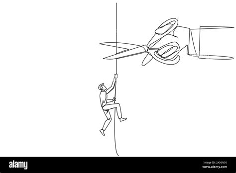 Single Continuous Line Drawing Businessman Climbing Rope Metaphor Of