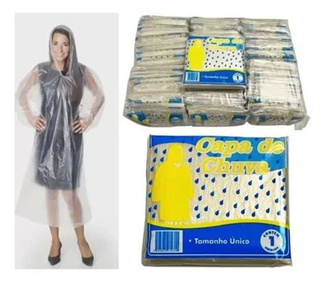 Capa De Chuva Plástica Descartável Transparente Kit 25 Peças Frete grátis