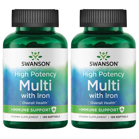 Swanson High Potency Multi With Iron Immune Support 120 Sgels 2 Pack
