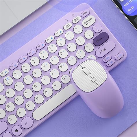 Purple Aesthetic Portable Wireless Mouse And Keyboard Set Kawaii