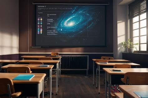 Classroom With A Projector And Screen Premium Ai Generated Image