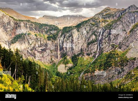 Avalanche Lake Cliffs And Waterfall In Glacier National Park Montana