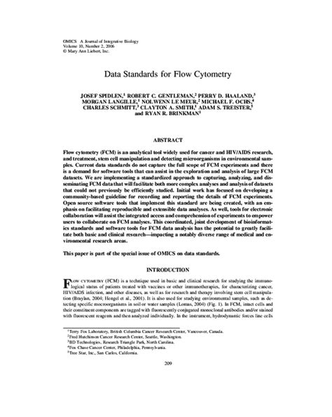 Pdf Data Standards For Flow Cytometry