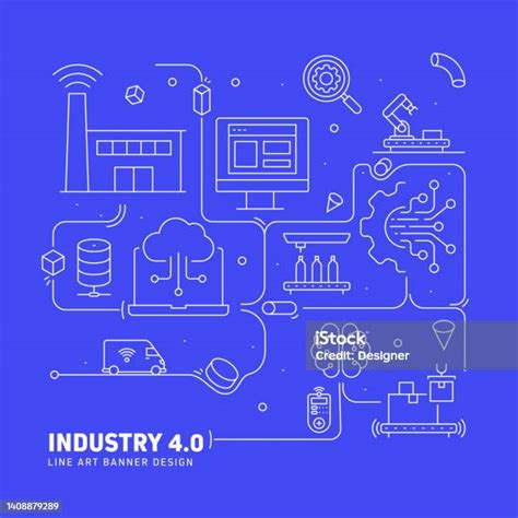 Industry 40 웹 페이지 헤드 라인 브로셔 연례 보고서 및 도서 표지를위한 관련 라인 스타일 배너 디자인 사물 인터넷에 대한 스톡 벡터 아트 및 기타 이미지 Istock