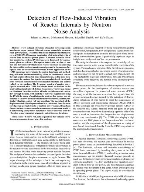 Pdf Detection Of Flow Induced Vibration Of Reactor Internals By