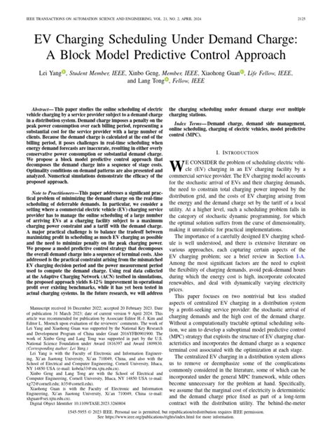 Ev Charging Scheduling Under Demand Charge A Block Model Predictive Control Approach Pdf