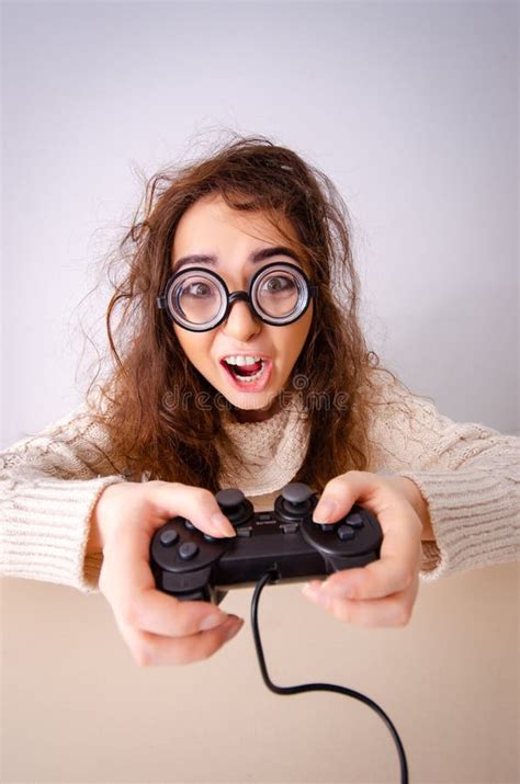 Funny Nerd Girl Working On Computer Stock Image Image Of Humorous
