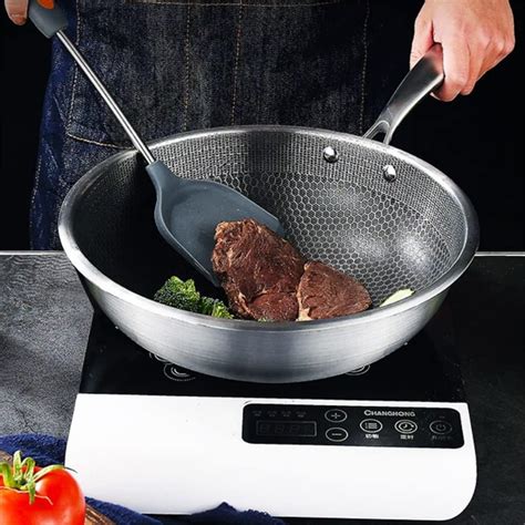 Jiamei Sartén Wok De Acero Inoxidable Sin Revestimiento Para Estufas