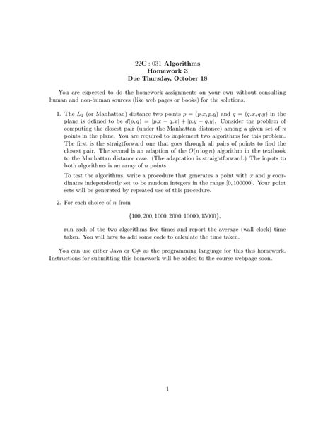 2 Problems On Manhattan Distance In Algorithms Homework 3 22c 031