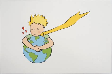 Antoine de Saint Exupéry Der kleine Prinz küsst Erde Lithographie