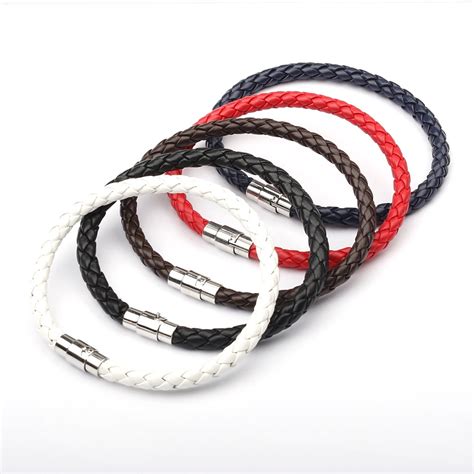 Classic Mens Simple Design Leather Bracelet Multicolor Stainless Steel