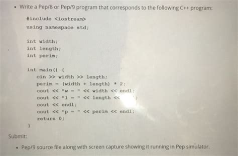 solved write a pep 8 or pep 9 program that corresponds to