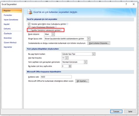 Excel Onay Kutusu Ekleme Tasarım Kodlama