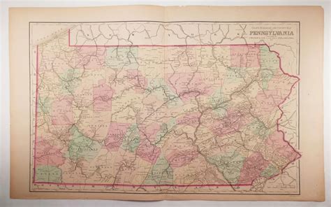1876 Antique Map Of Pennsylvania Large Railroad And County Map