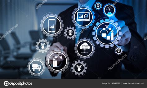 Smart Factory Industry Connected Production Robots Exchanging Data Internet Things Stock Photo