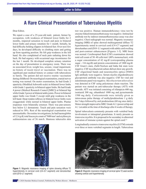 Pdf A Rare Clinical Presentation Of Tuberculous Myelitis