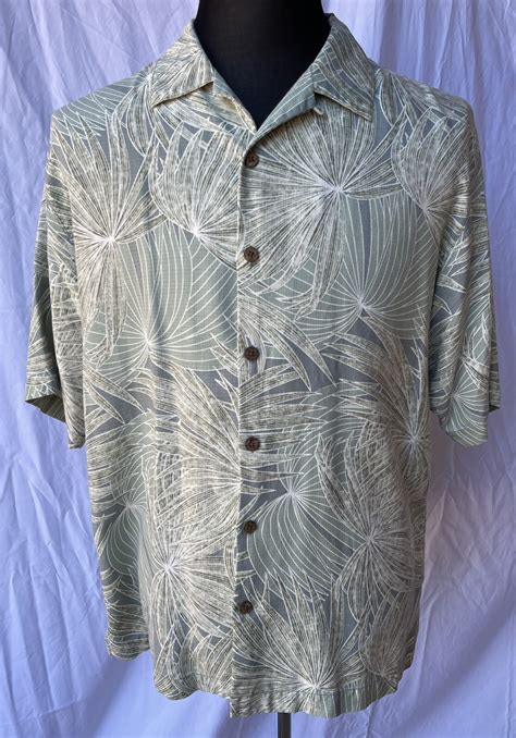 Tommy Bahama Multi Shade Palm Leaves 100 Silk Shirt … Gem