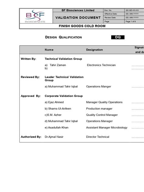 Design Qualification Protocol Finish Product Cold Room Pdf Verification And Validation