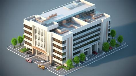 주변 경로가 있는 아이소메트릭 타워 건물 3d 렌더링 3d 도시 탑 풍경 건축 배경 일러스트 및 사진 무료 다운로드