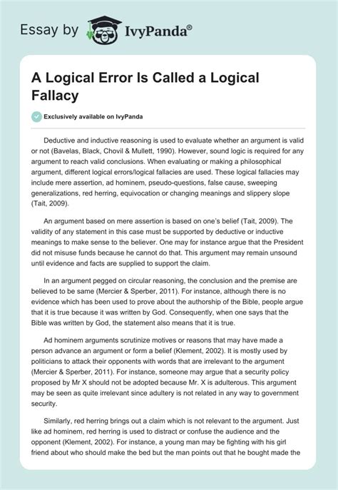 A Logical Error Is Called A Logical Fallacy 823 Words Coursework